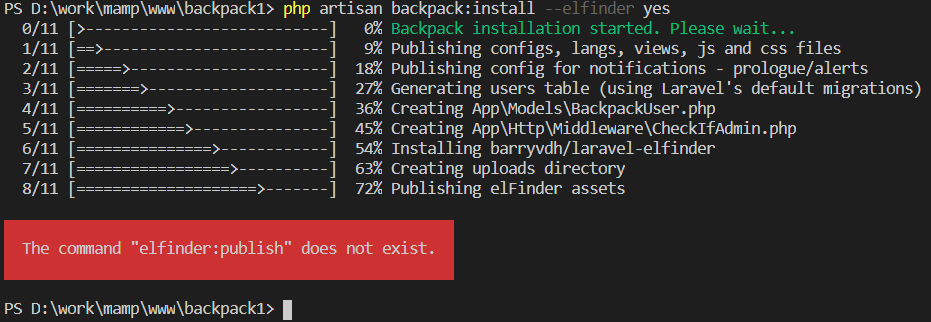 [4.0][Bug] "The command "elfinder:publish" does not exist" · Issue #2517 · Laravel-Backpack/CRUD ...