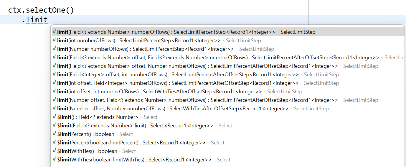 Remove redundant limit(int) and offset(int) overloads · Issue #12904 · jOOQ/jOOQ · GitHub