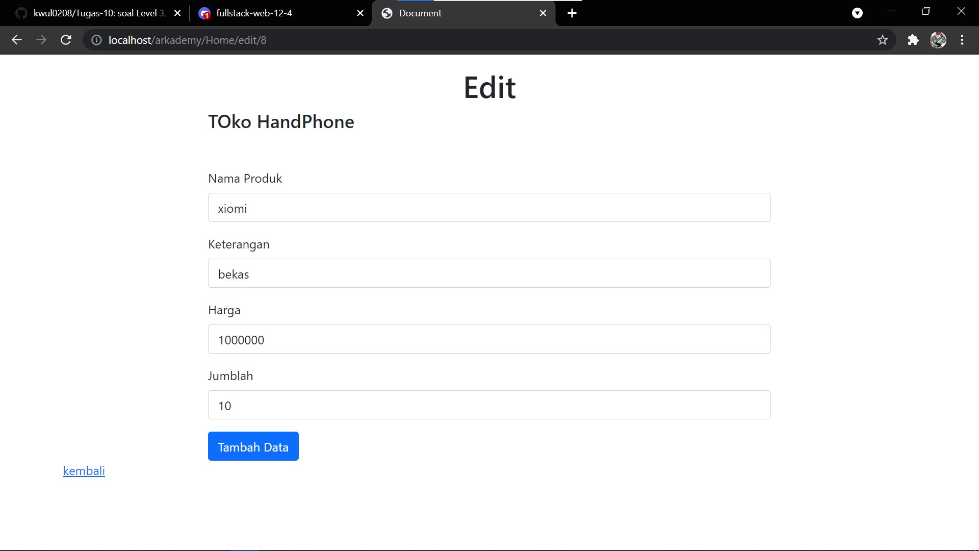 GitHub - kwul0208/Codeigniter-CRUD: soal Level 3, Tugas 10 (Bonus) seleksi Arkademy