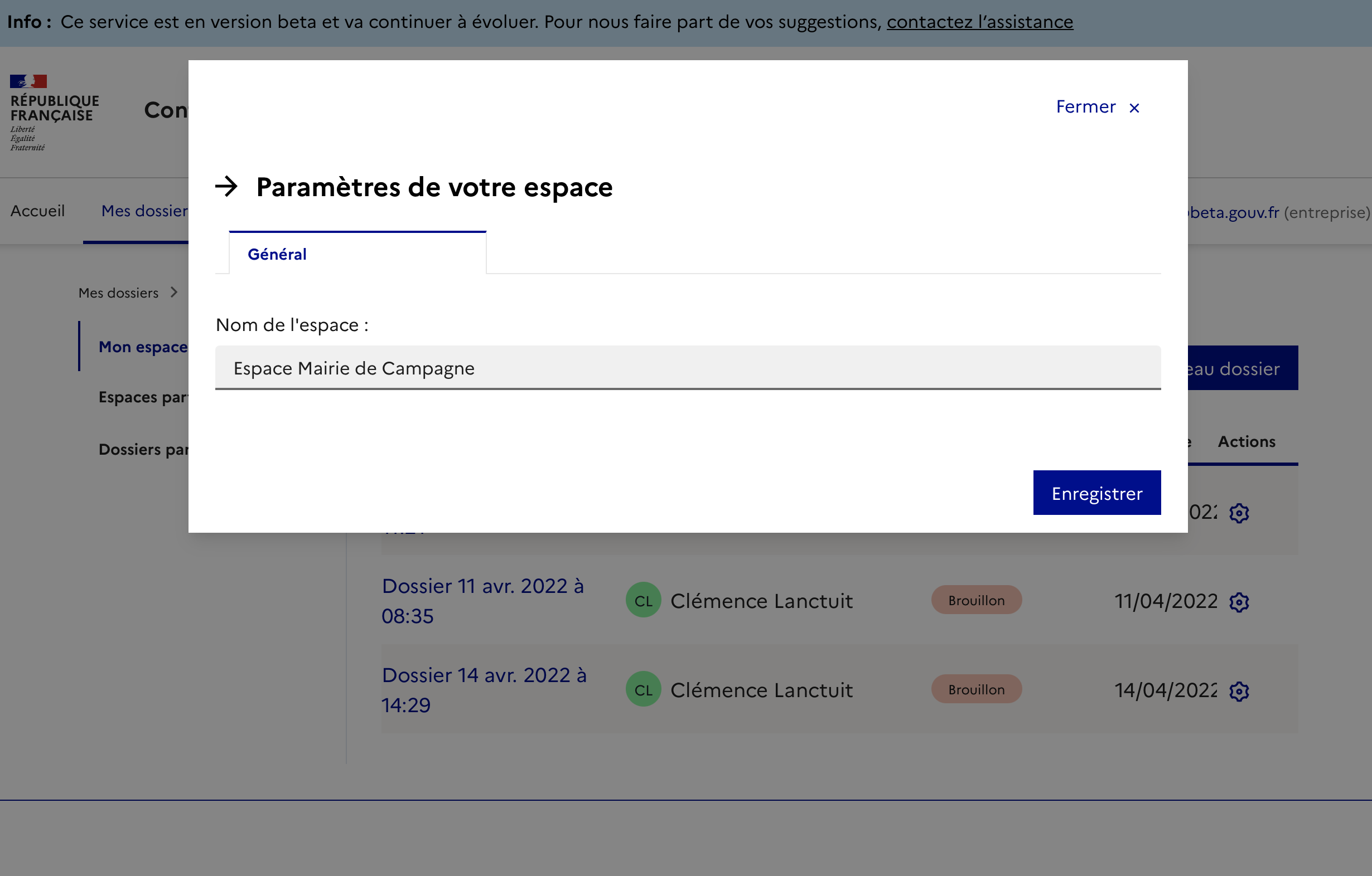 [Bug] Nom de l'espace : Modification du nom d'espace non visible par le propriétaire (mais ...