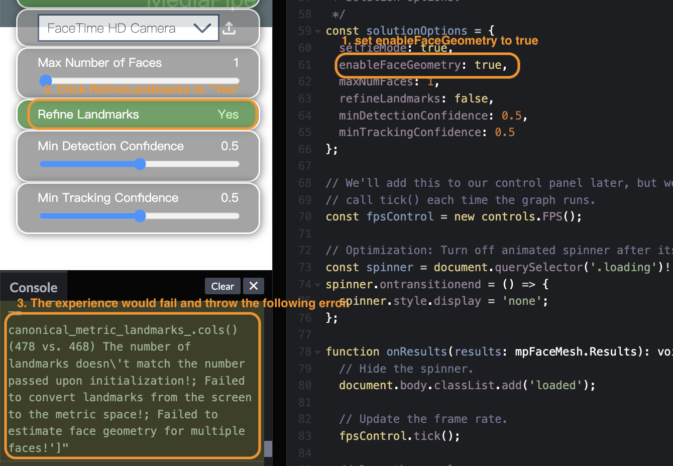 Face Mesh fail when enableFaceGeometry: true, Javascript · Issue #3280 ...