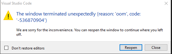 The window terminated unexpectedly · Issue #176215 · microsoft/vscode · GitHub