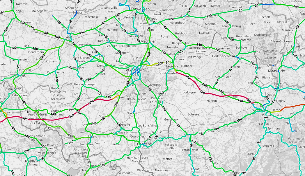 Colour differentiation of different line-speed · Issue #774 · OpenRailwayMap/OpenRailwayMap · GitHub