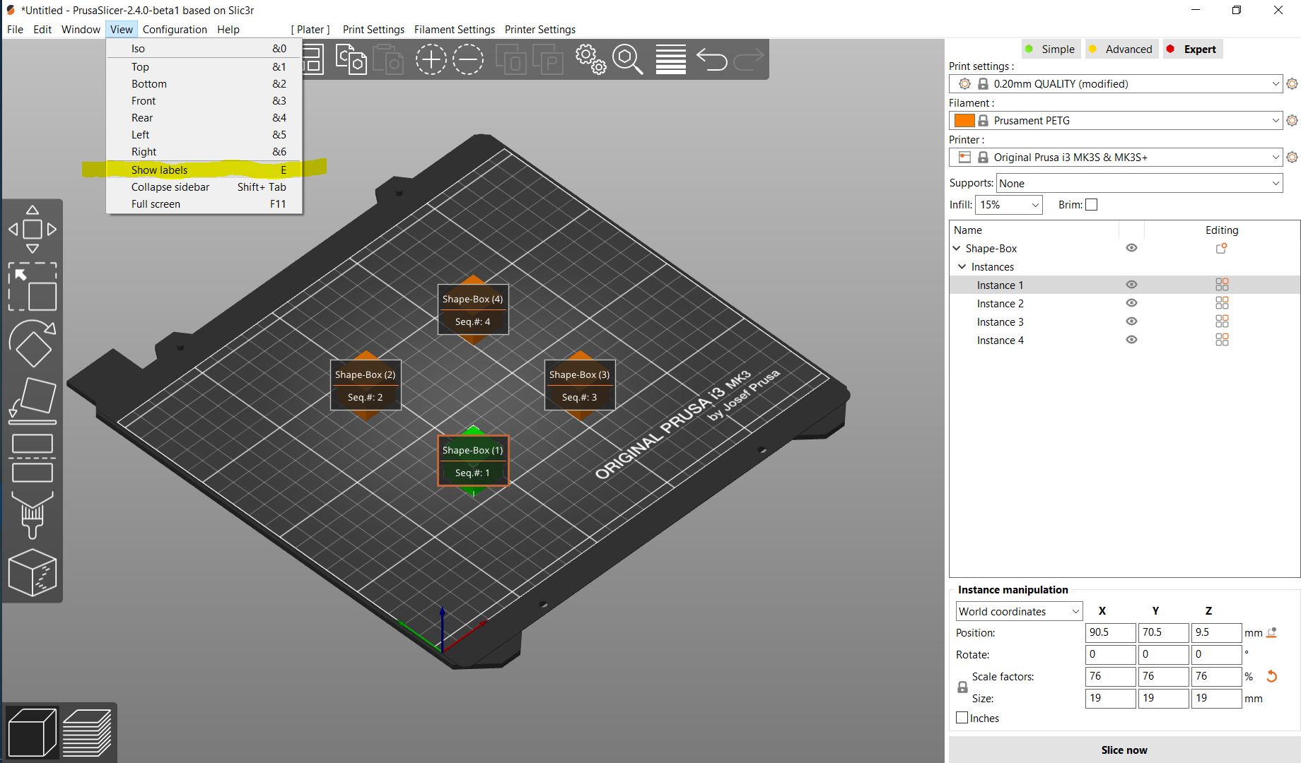 Display of object labels does not match with the "View"-menu, if "Complete individual objects ...