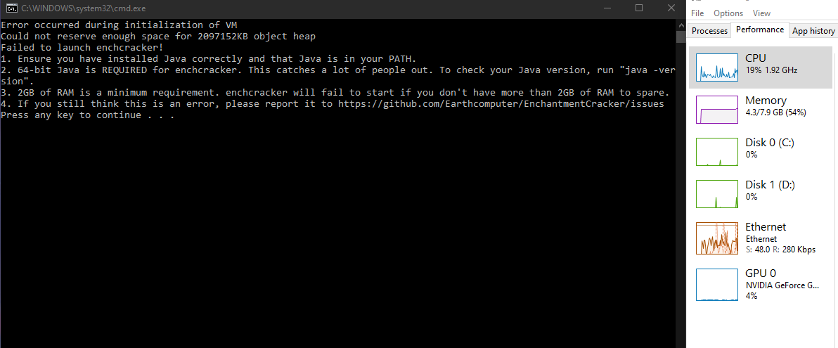 Saying I dont have enough ram · Issue #216 · Earthcomputer/EnchantmentCracker · GitHub
