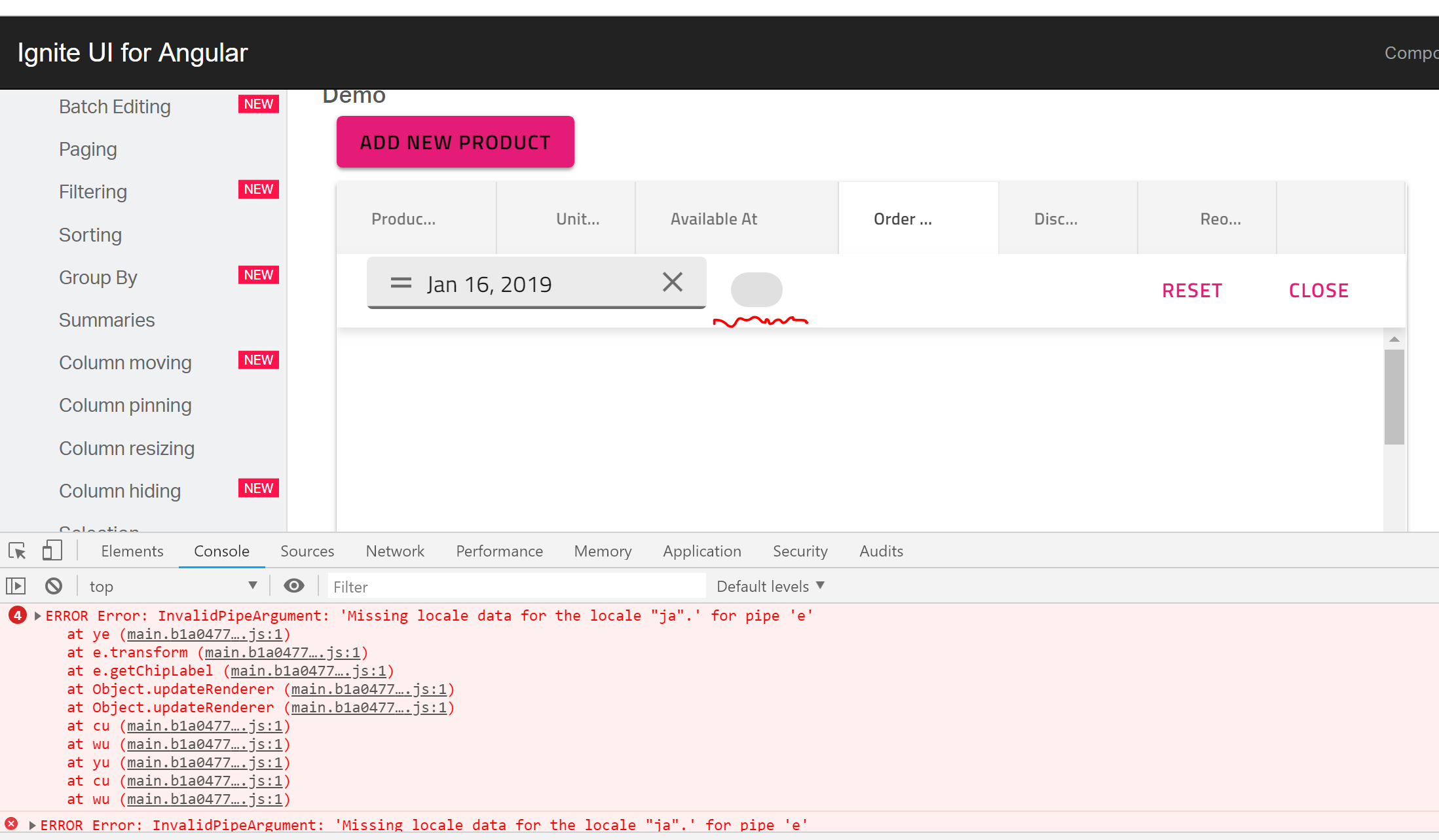 Filtering on Date type column doesn't work. · Issue #3640 · IgniteUI/igniteui-angular · GitHub