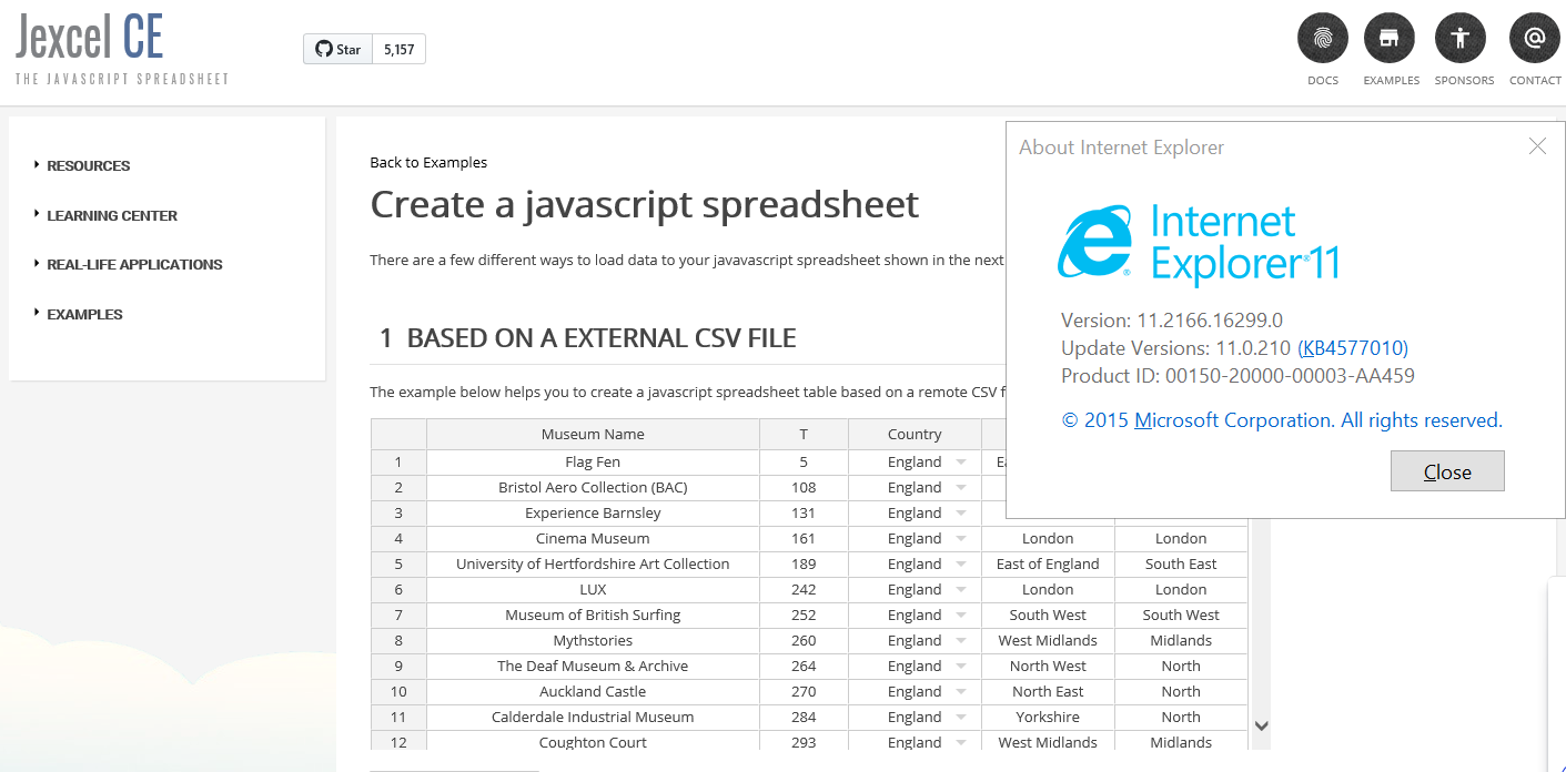 Context Menu Not working in IE11 · Issue #1205 · jspreadsheet/ce · GitHub