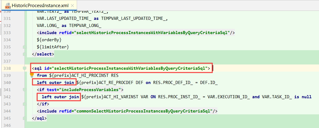 HistoricProcessInstance.xml selectHistoricProcessInstancesWithVariablesByQueryCriteriaSql ...