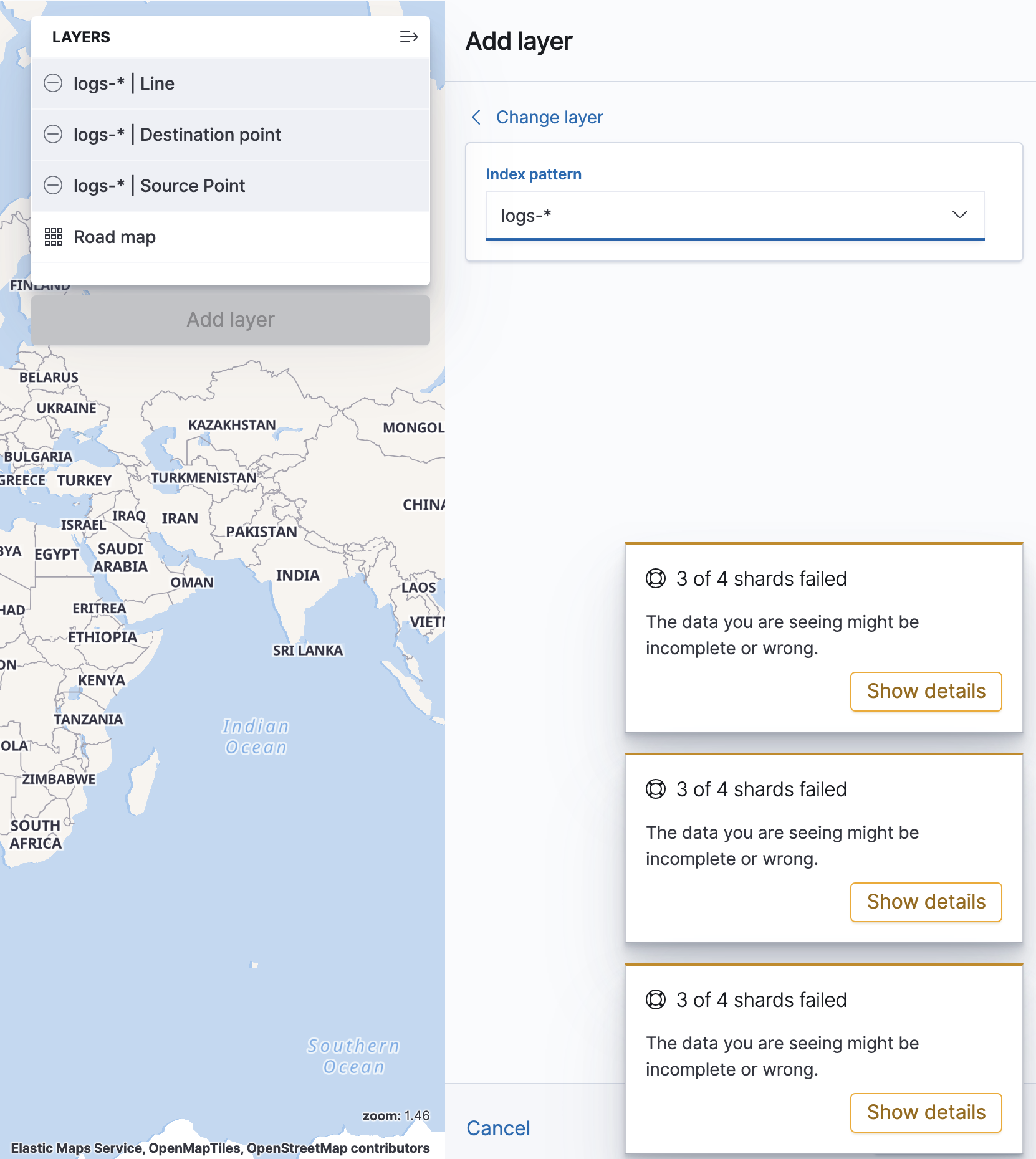 [Maps] Unhelpful errors when trying to add a Security map layer with no ...