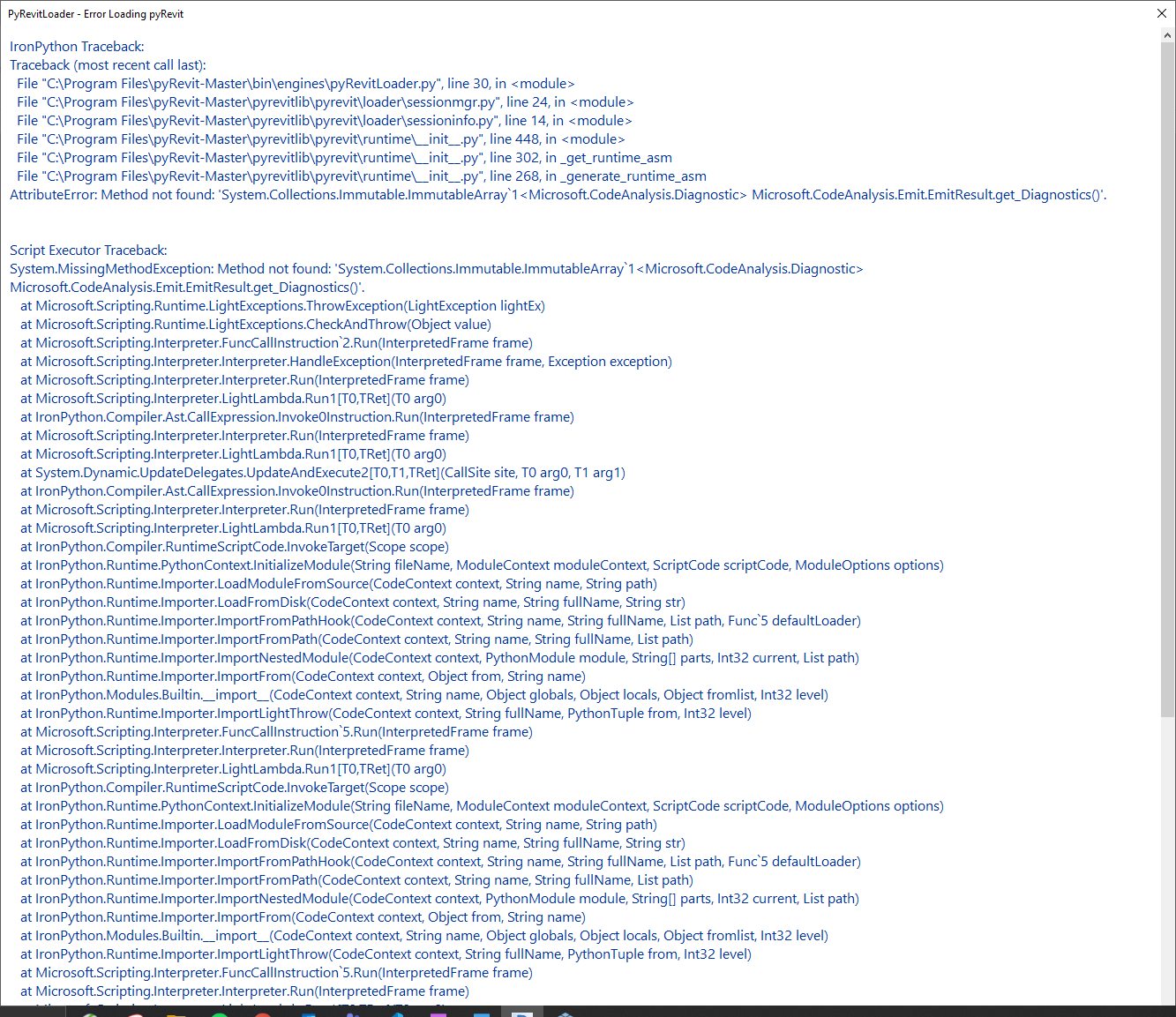 Runtime error after install of 4.8.7 on Revit 2020 · Issue #1214 · pyrevitlabs/pyRevit · GitHub