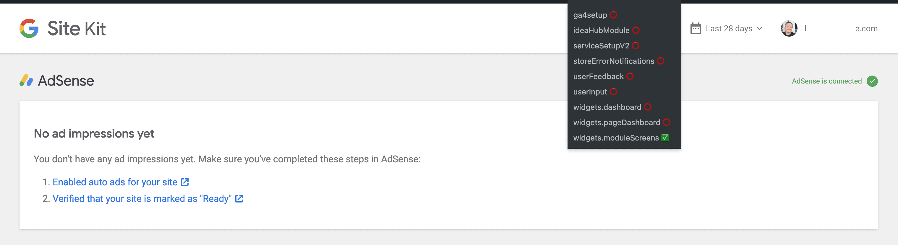 Fix refactored AdSense module screen to behave similar to legacy one ...