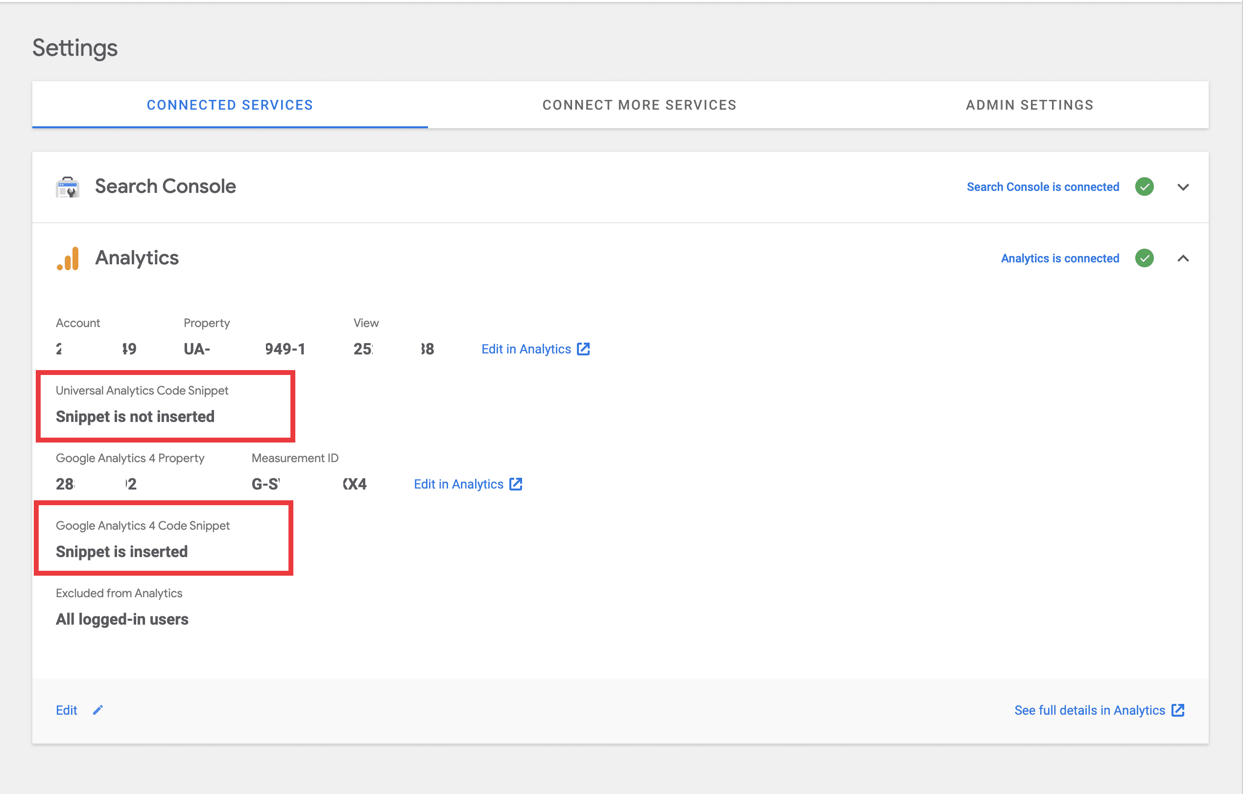 Update the Analytics snippet status with the "Connected Services" screen · Issue #3996 · google ...