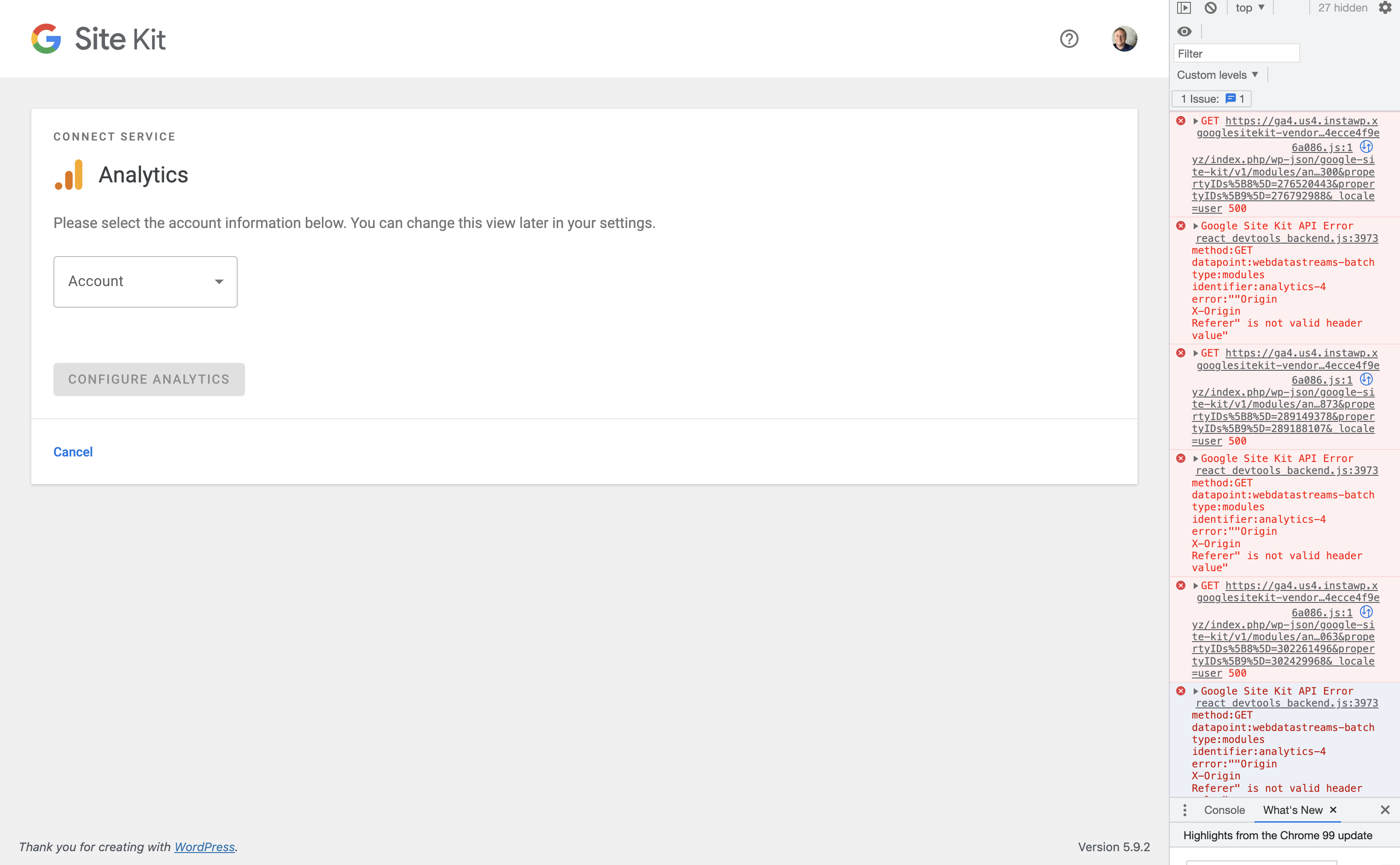GA4 Google API Error when connecting Analytics on Develop Branch ...