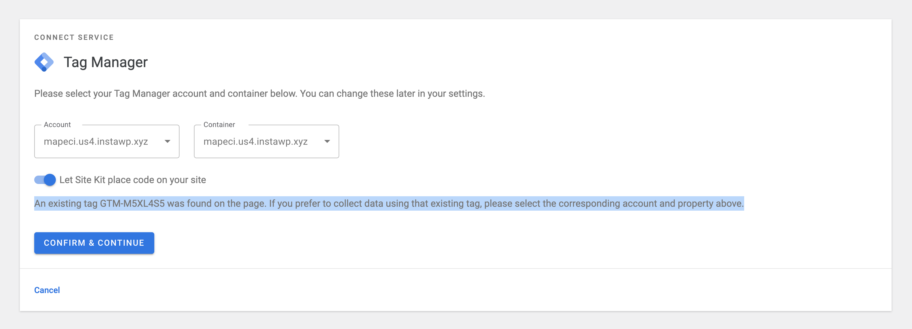 Implement Tag Manager snippet toggle in setup flow if there is an existing tag · Issue #4934 ...