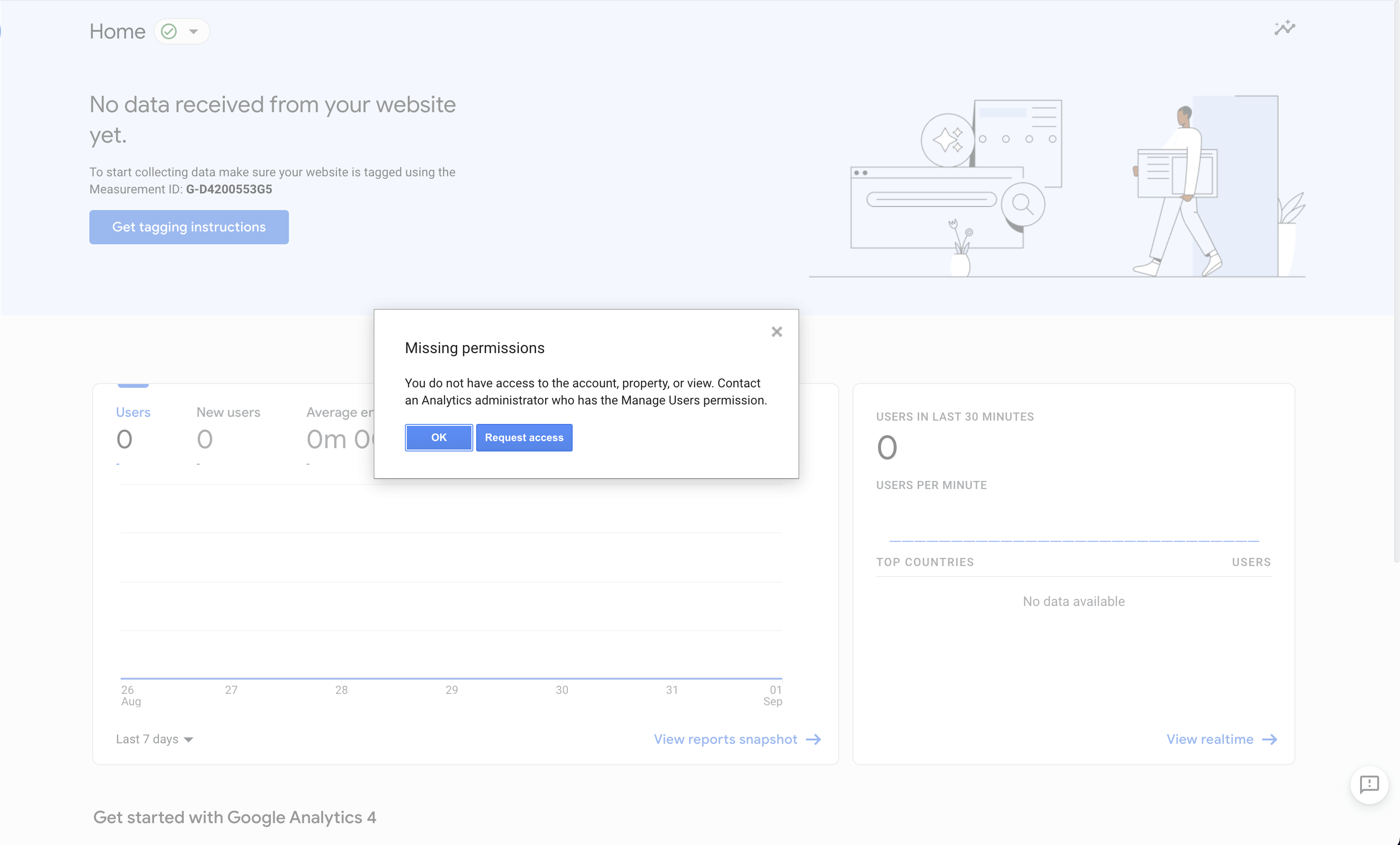 Include a "request access" link to Analytics when a user encounters an ...