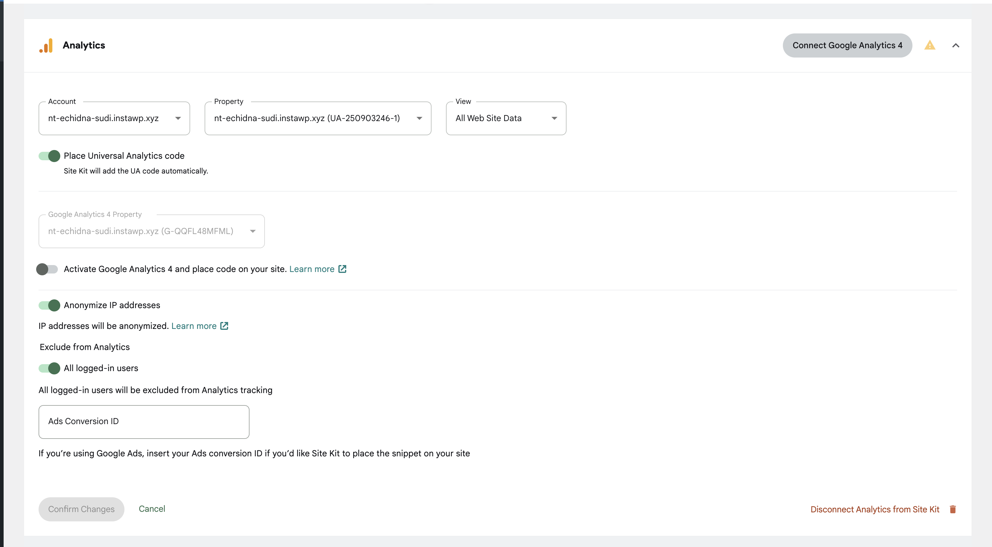 GA4 automatically enabled when editing Analytics settings · Issue #6271 · google/site-kit-wp ...