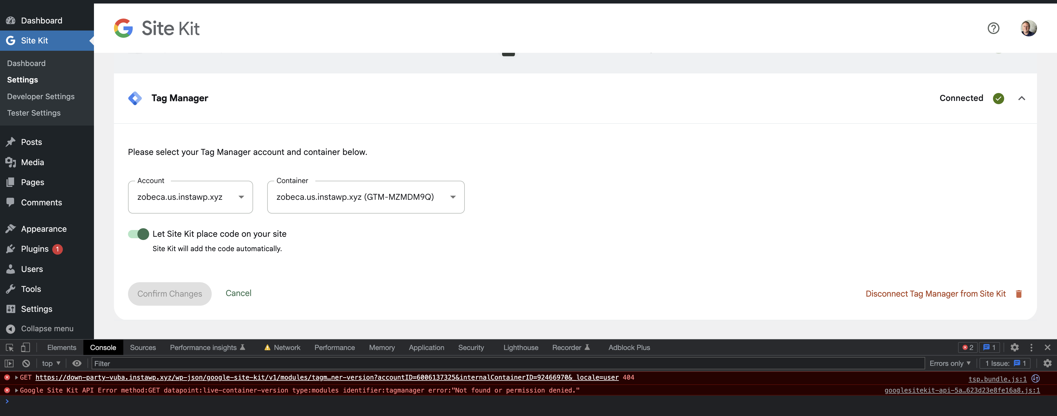 No Error Message in UI if user does not have permissions to a Tag Manager container · Issue ...