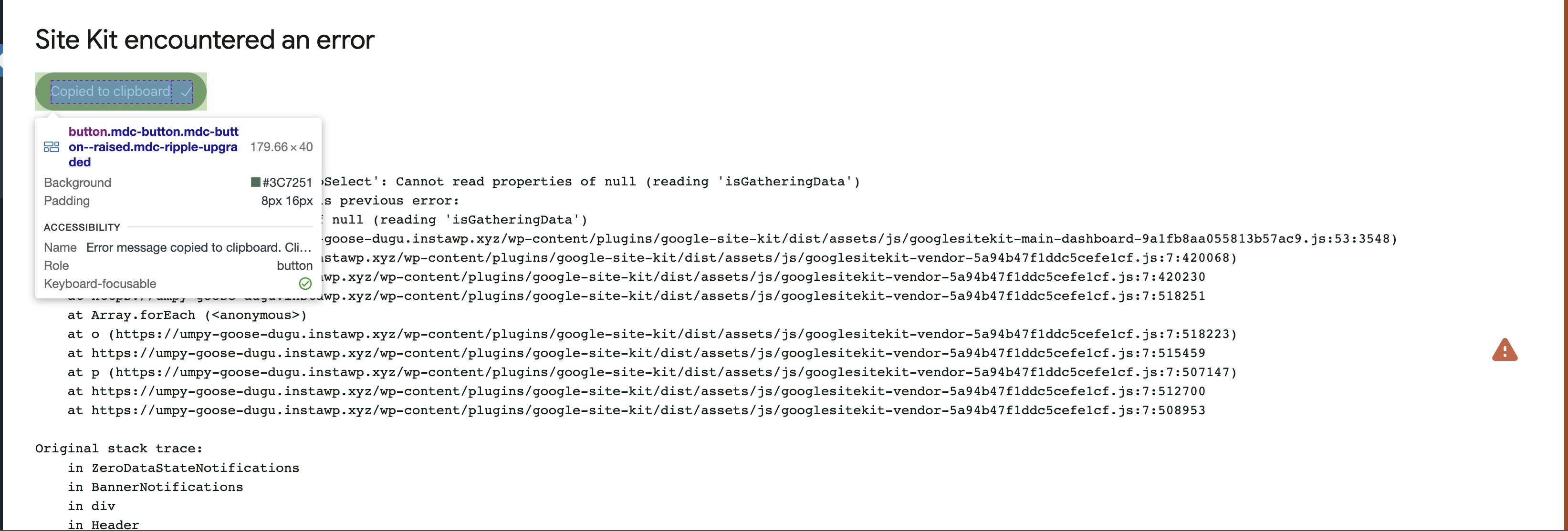 Change "Copy error" button text to "copied to clipboard" after error has been copied · Issue ...