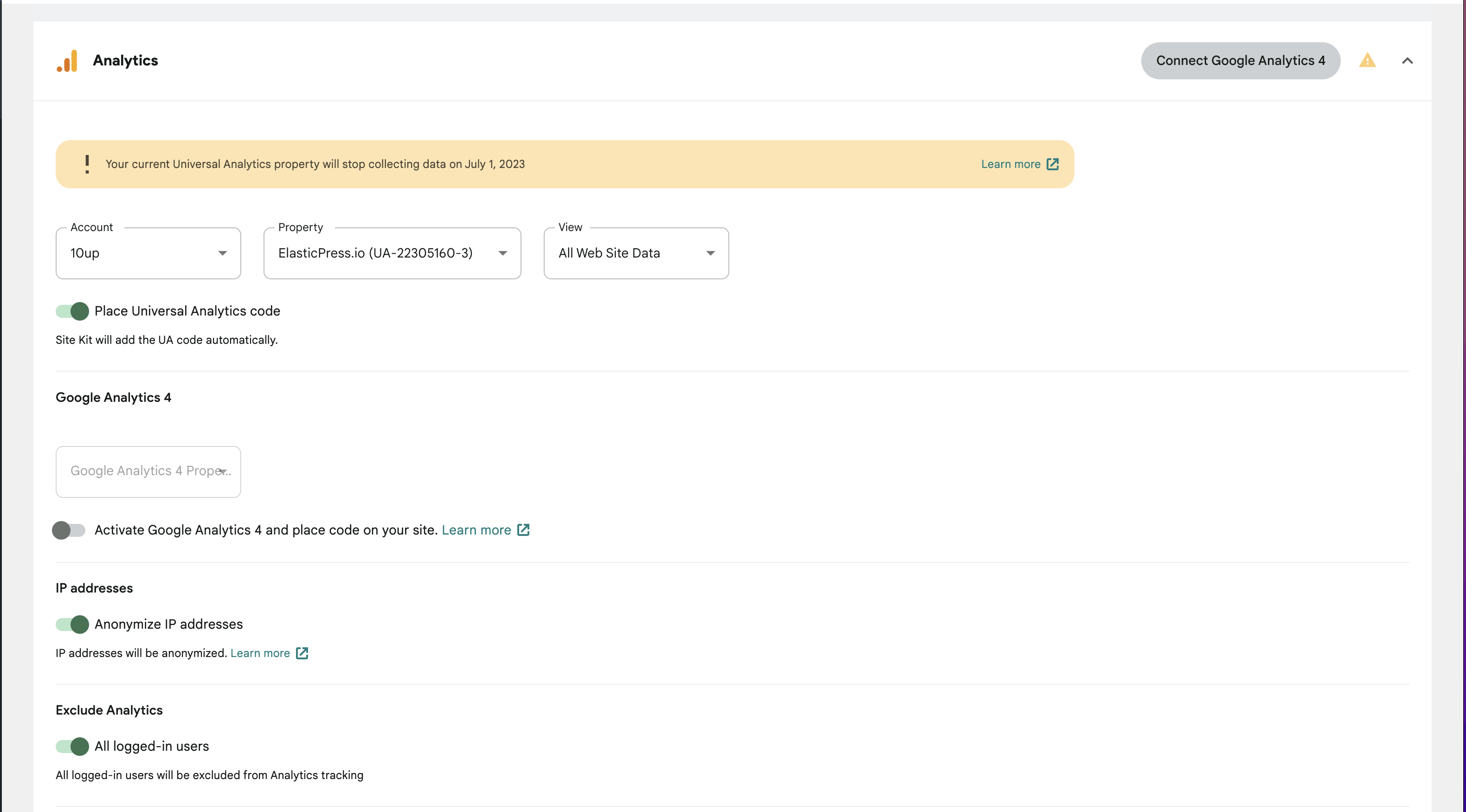 Warn about upcoming UA cut-off in Analytics settings · Issue #6556 · google/site-kit-wp · GitHub