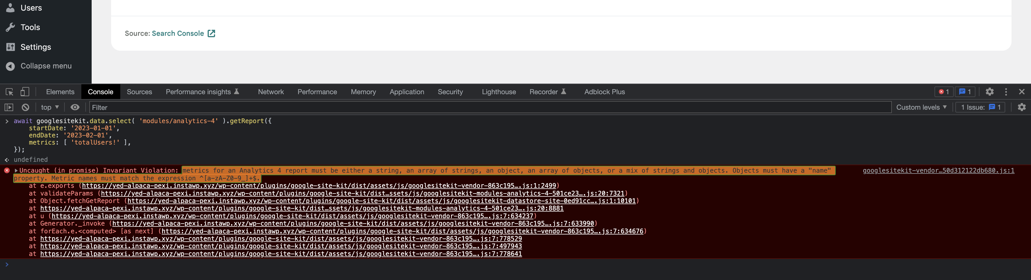 Enforce the GA4 metric name regular expression in our report argument ...