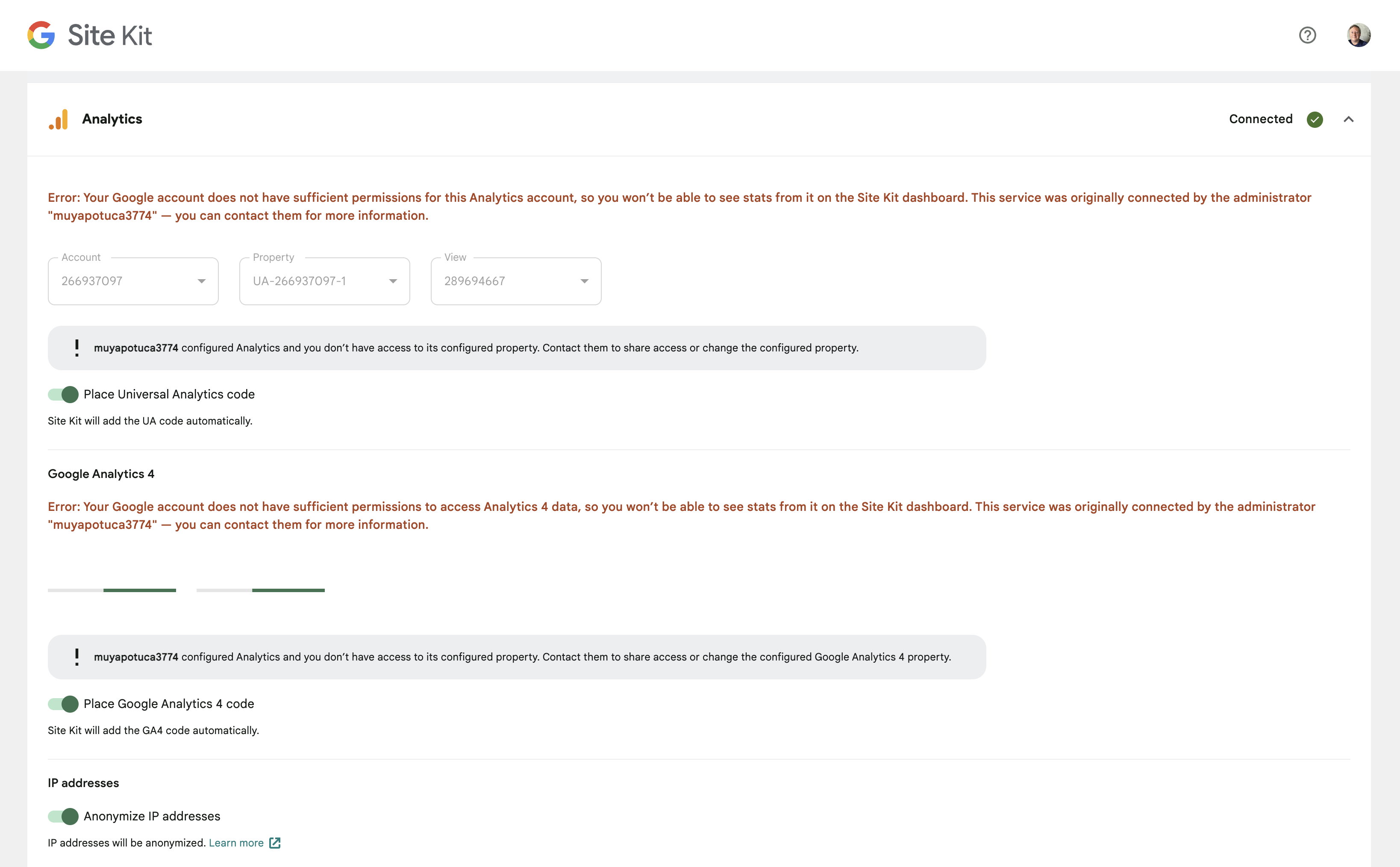 GA4 Dropdown's stuck in loading state when editing Analytics Settings as a 2nd Admin with no ...