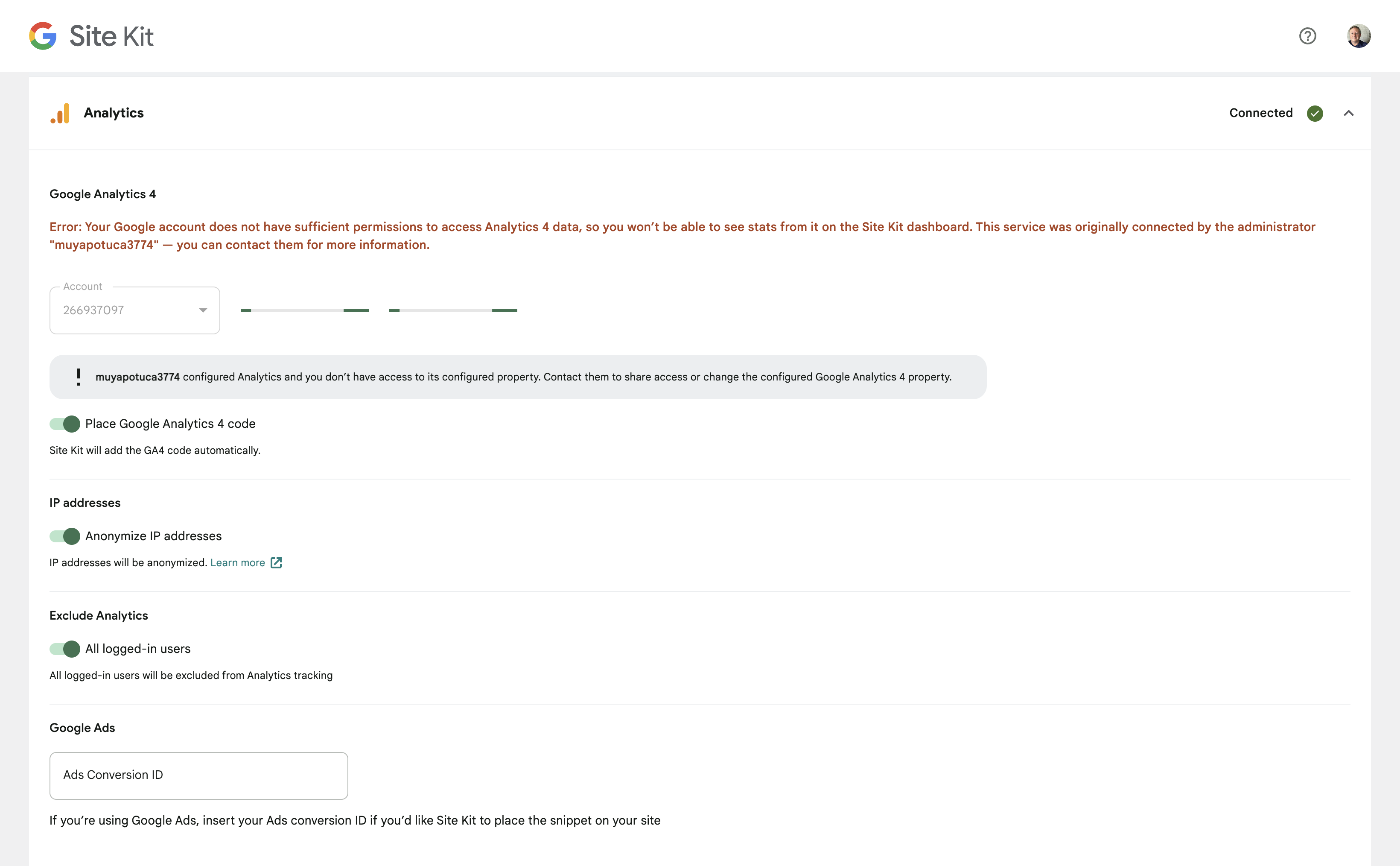 GA4 Dropdown's stuck in loading state when editing Analytics Settings as a 2nd Admin with no ...