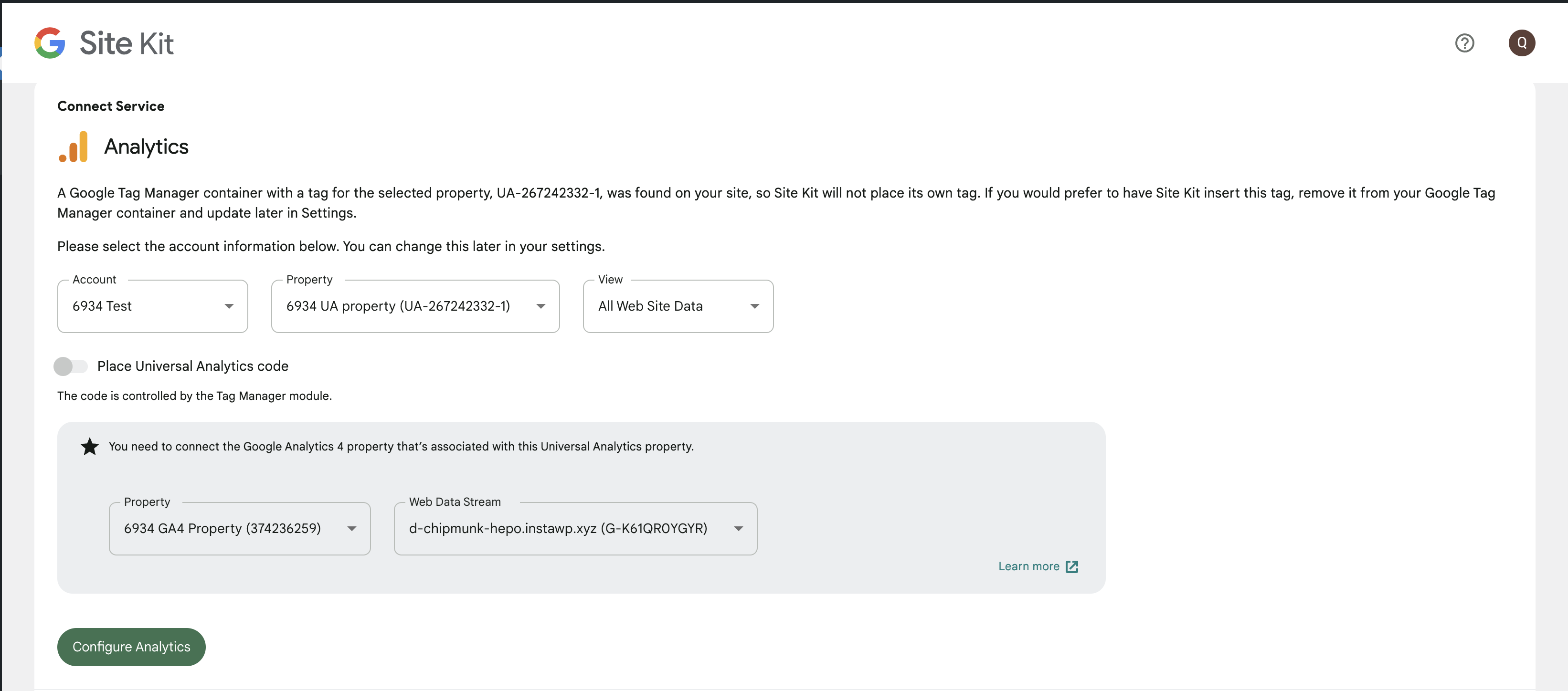 Update placement and display of existing GTM property notices in GA setup + settings views ...