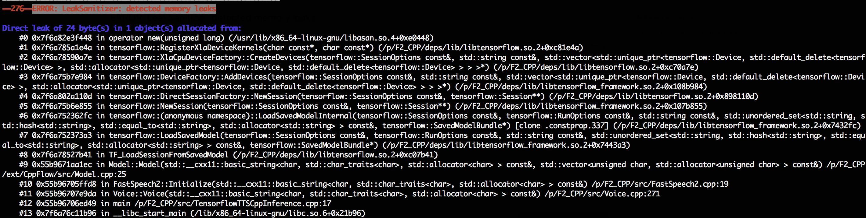 ERROR: LeakSanitizer: detected memory leaks · Issue #361 · TensorSpeech/TensorFlowTTS · GitHub