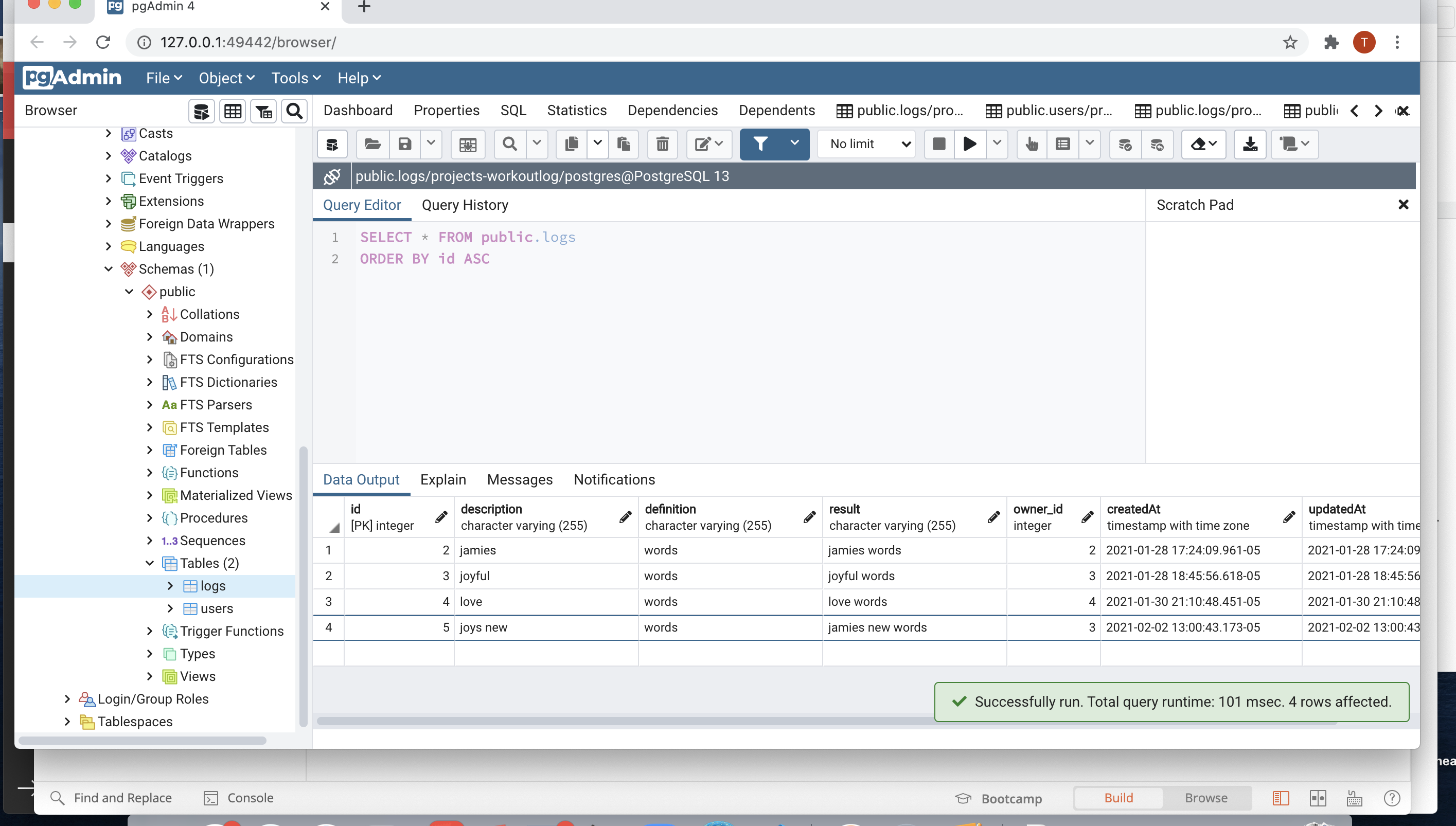 GitHub - teaywilliams/workoutlogserver