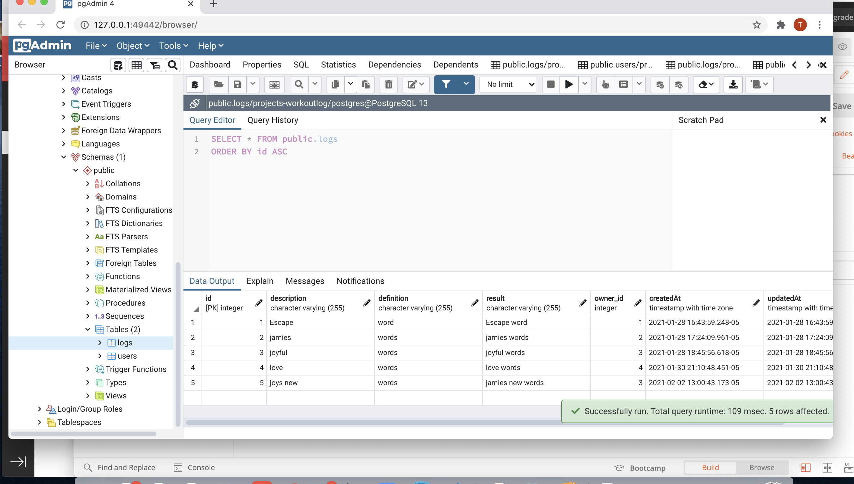 GitHub - teaywilliams/workoutlogserver