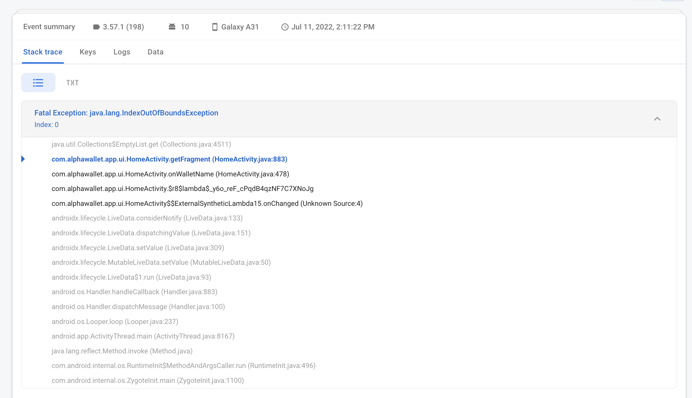 Crash: HomeActivity.java line 883 com.alphawallet.app.ui.HomeActivity.getFragment · Issue #2715 ...