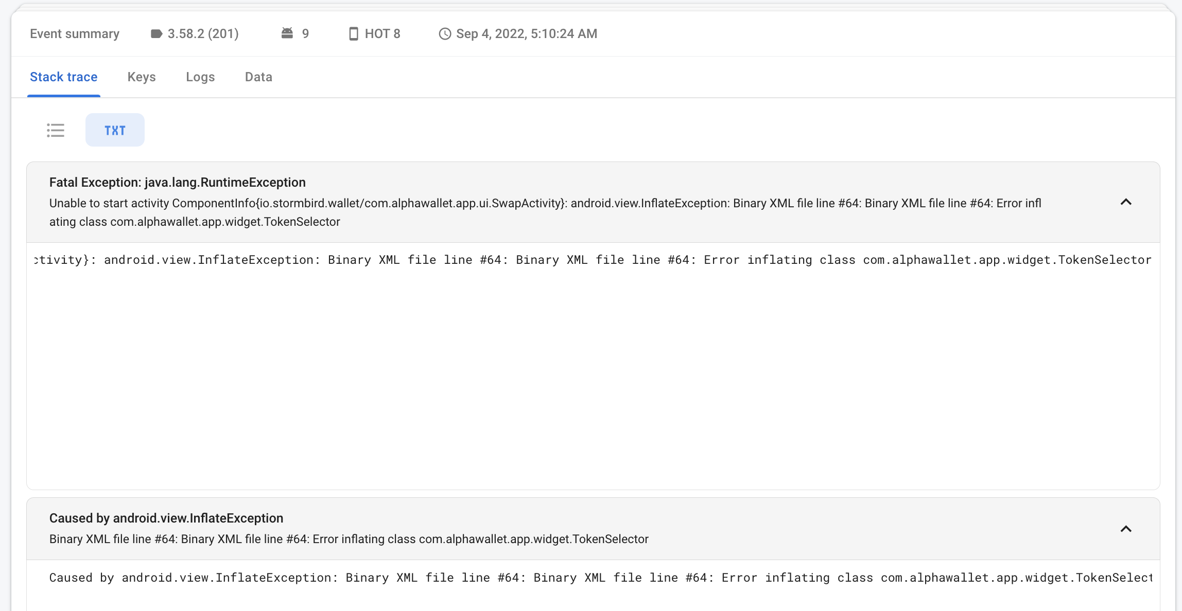 Crash Tokenselectorjava Line 46 Comalphawalletappwidgettokenselector · Issue 2803
