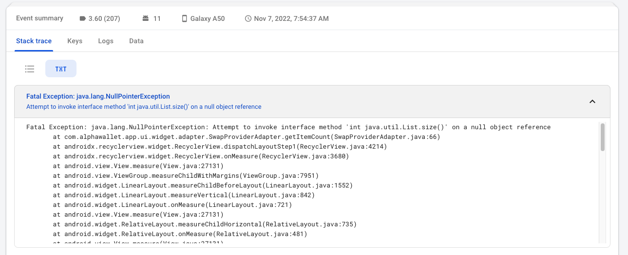 Crash: SwapProviderAdapter.java line 66 · Issue #2916 · AlphaWallet/alpha-wallet-android · GitHub