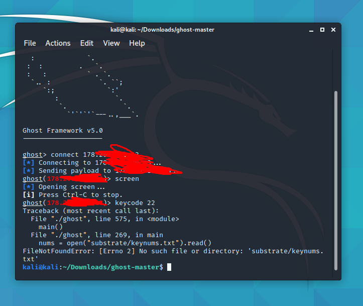 Traceback (most recent call last) KEYCODE · Issue #193 · EntySec/Ghost · GitHub
