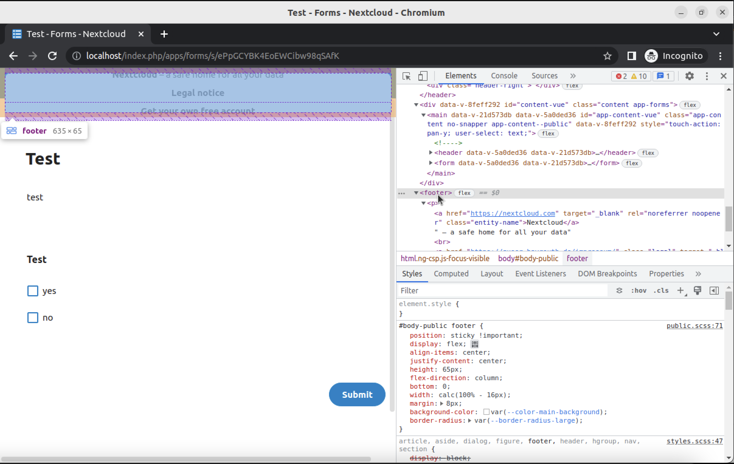 Footer height in public view too small if imprint/privacy link set · Issue #34305 · nextcloud ...