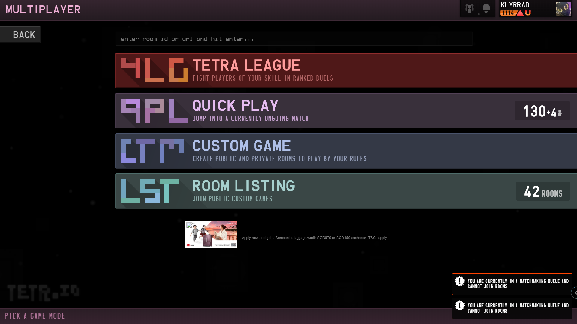 Matchmaking Queue Bug That Does Not Allow To Join Rooms · Issue 1112 · Tetrioissues · Github