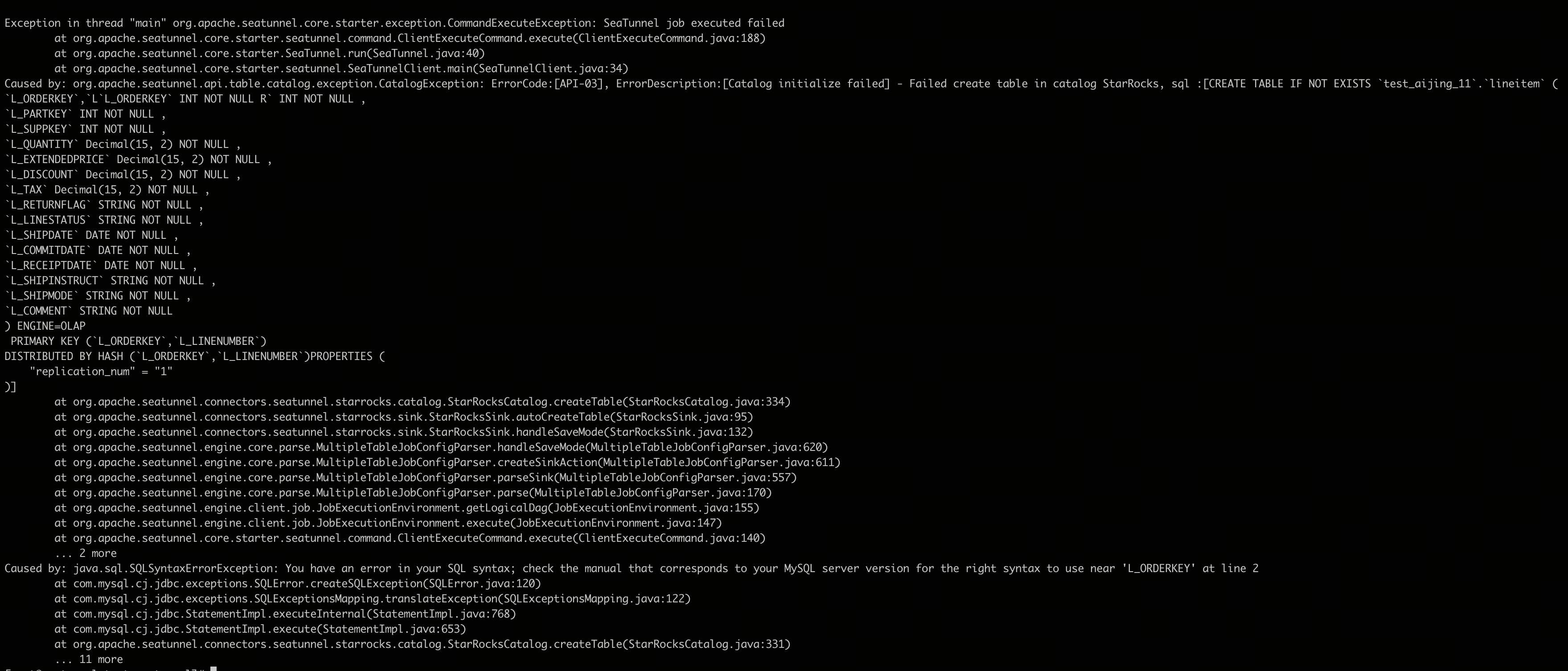 [bug] [connector V2] Starrocks Auto Create Table Parse Failed · Issue 5071 · Apache Seatunnel