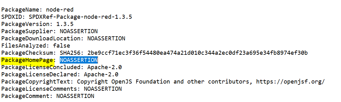 Node Npm Noassertion Is Displayed For Packagehomepage Even When Homepage Value Exists In 