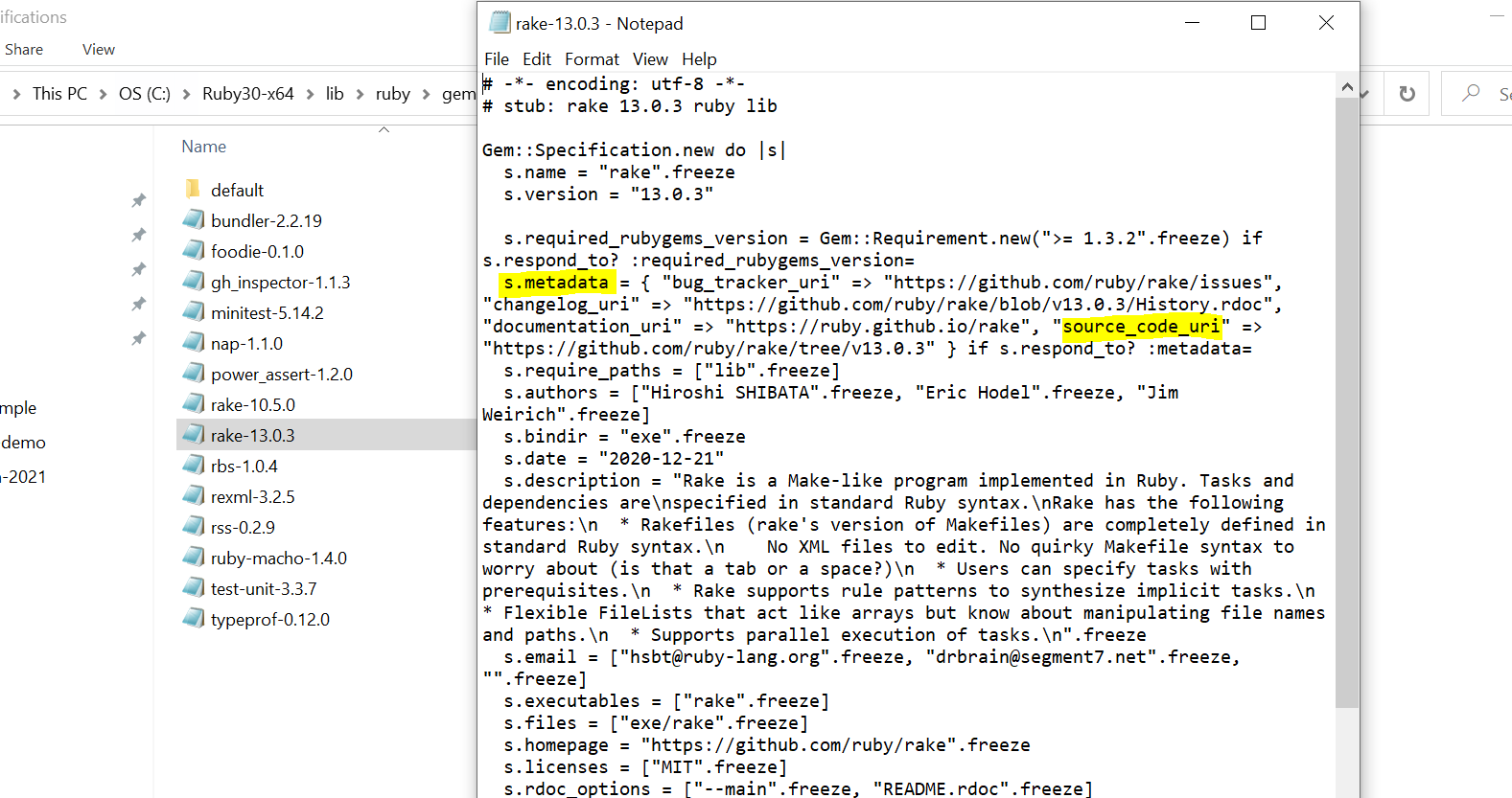 Ruby - NOASSERTION is displayed for PackageDownloadLocation even when values exists as per the ...