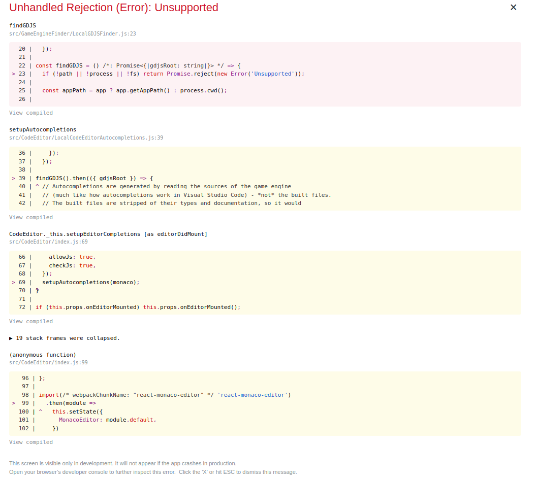 Unhandled Rejection (Error): Unsupported · Issue #3500 · 4ian/GDevelop · GitHub