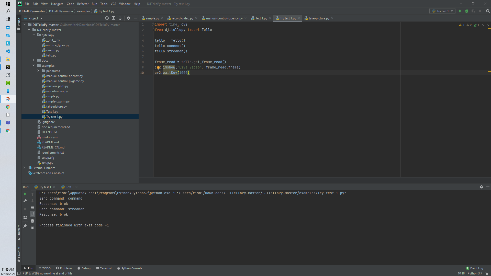 get_frame_read() frame is None · Issue #63 · damiafuentes/DJITelloPy ...