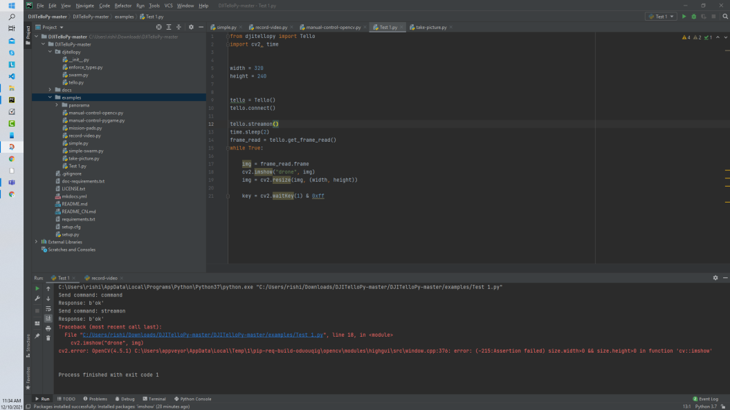 Not getting the video feed · Issue #128 · damiafuentes/DJITelloPy · GitHub