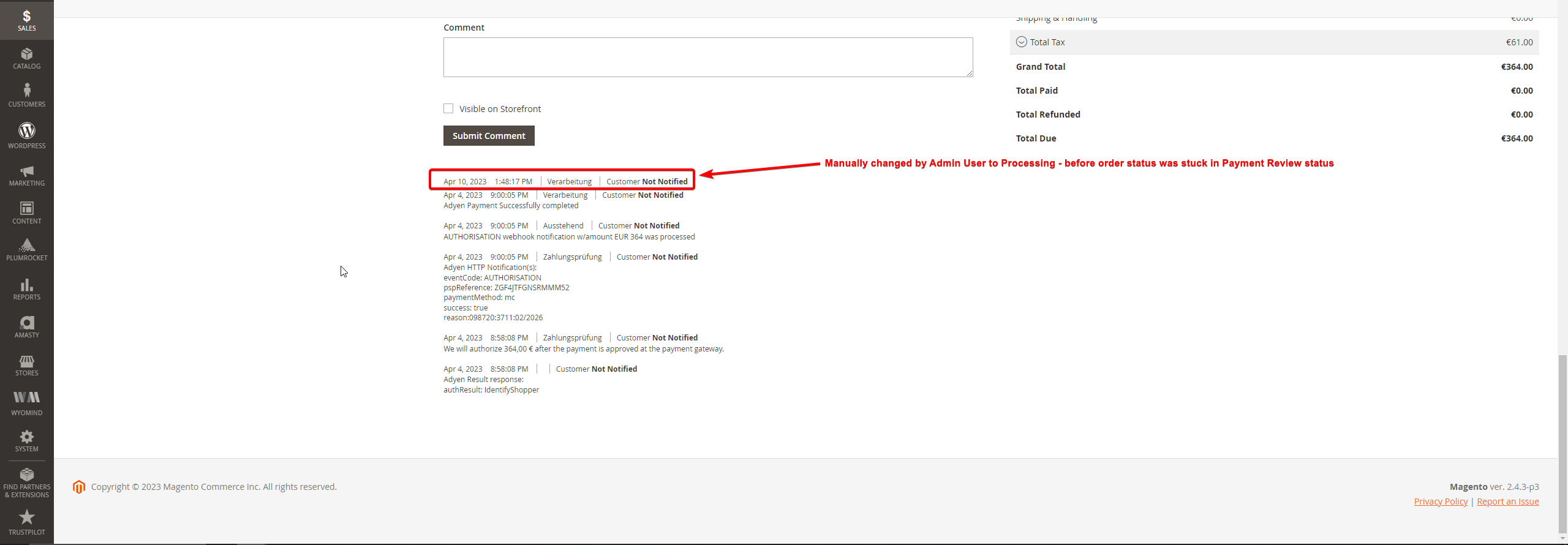 Order status stuck in "Payment review" when it actually has completed successfully · Issue #2022 ...