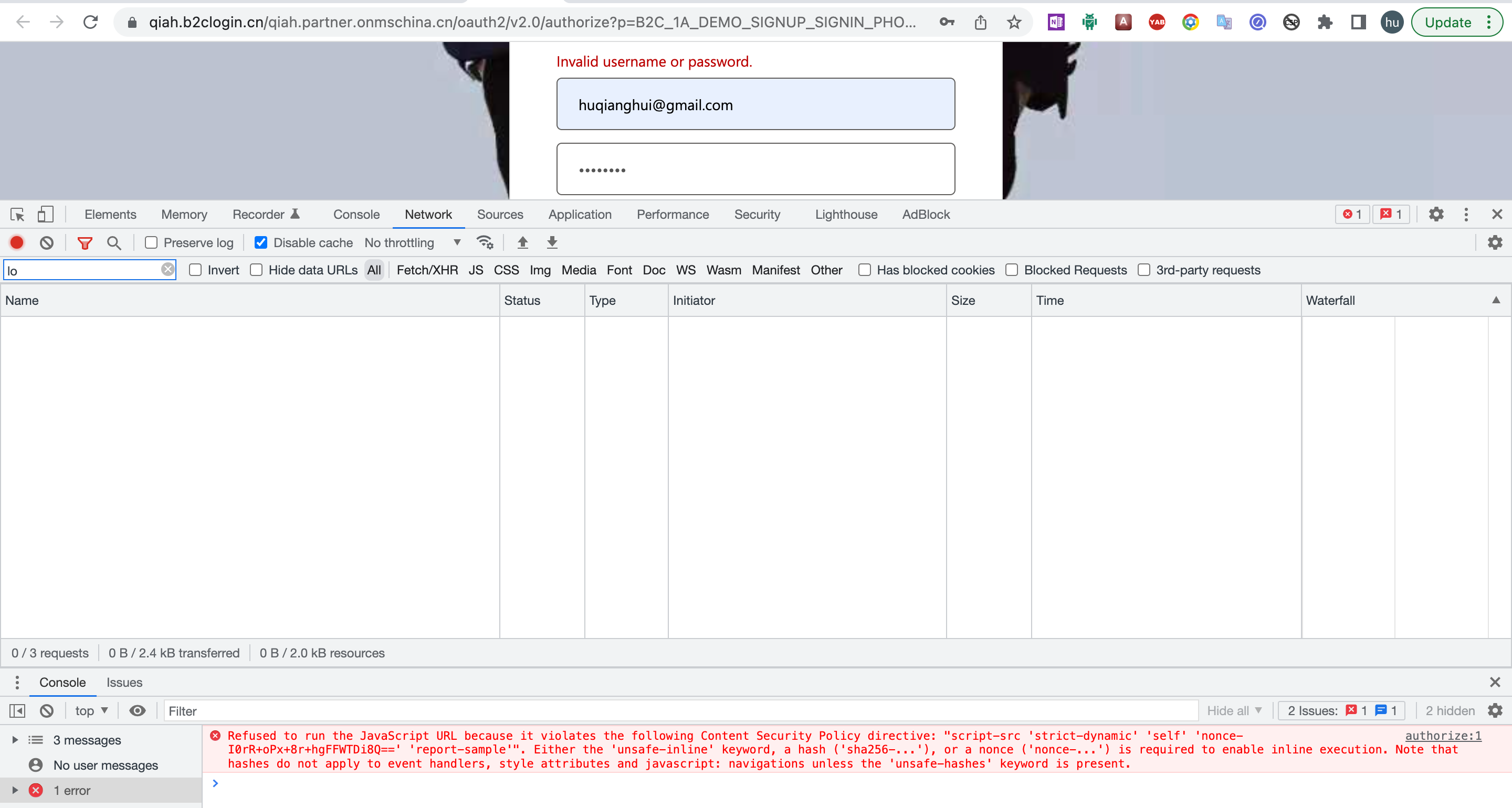 Custom Policy With Default UI Blocked By Content Security Policy