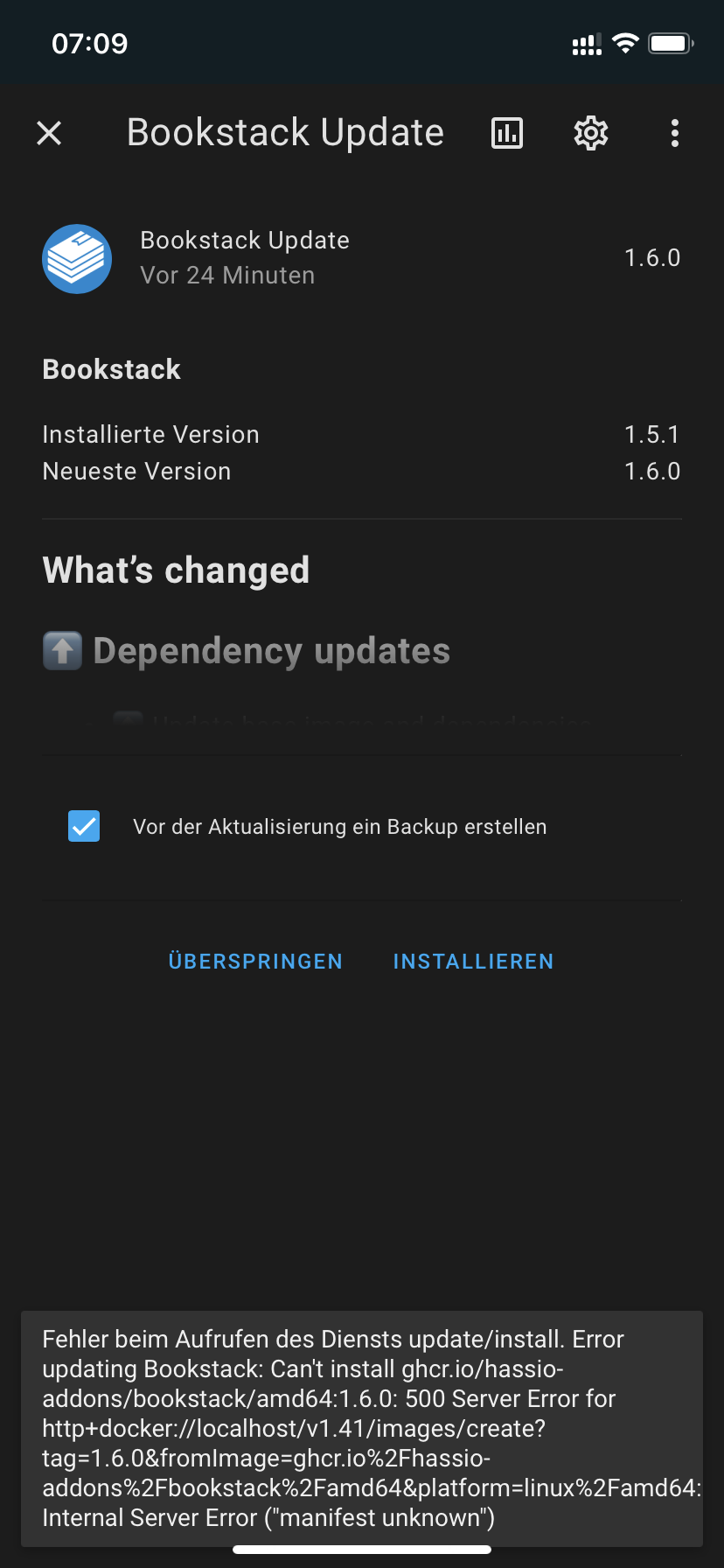Update To 1 6 0 Throws An Error · Issue 210 · Hassio Addons Addon Bookstack · Github