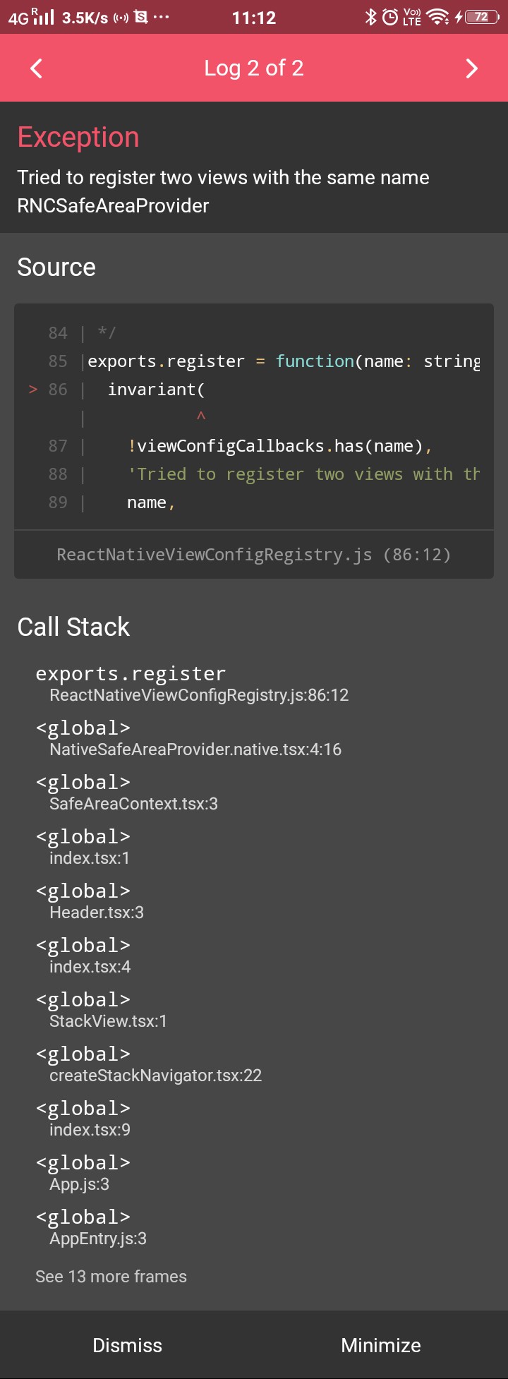 Invariant Violation: Tried to register two views with the same name ...