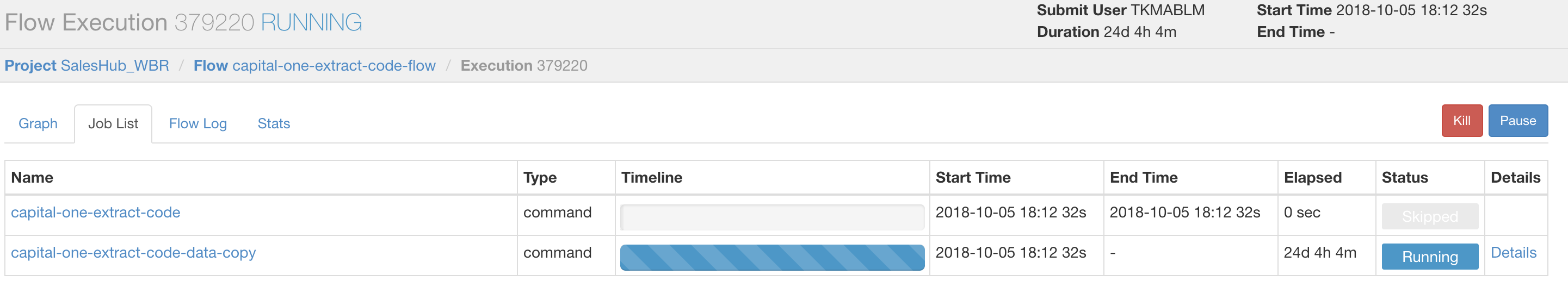Azkaban server was restarted and flow still in "Running" status. Executor doesn't continue flow ...