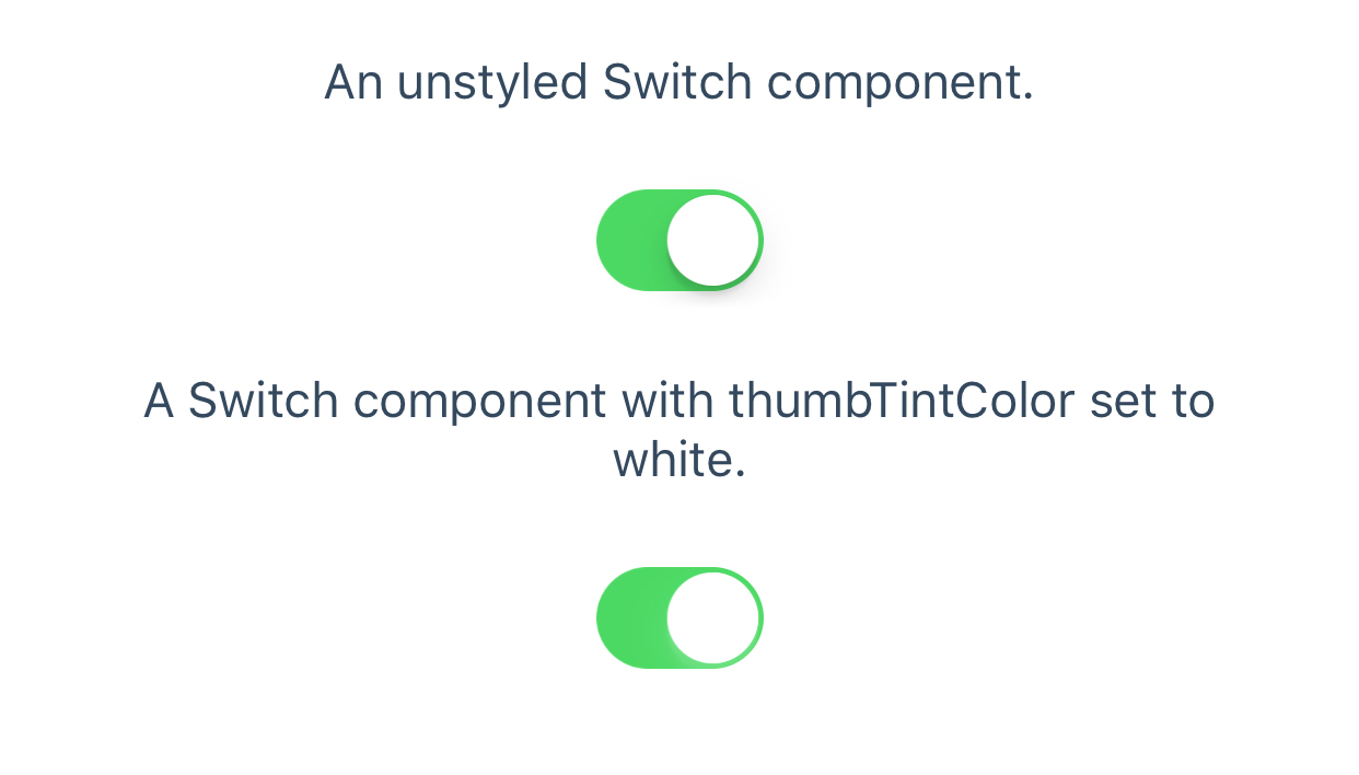 Switch component handle on iOS loses drop shadow when `thumbTintColor ...