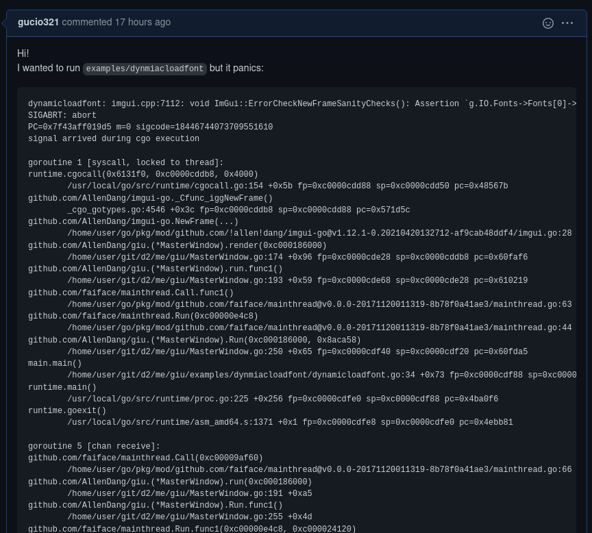 examples/dynamicloadfont: example crashes · Issue #171 · AllenDang/giu · GitHub