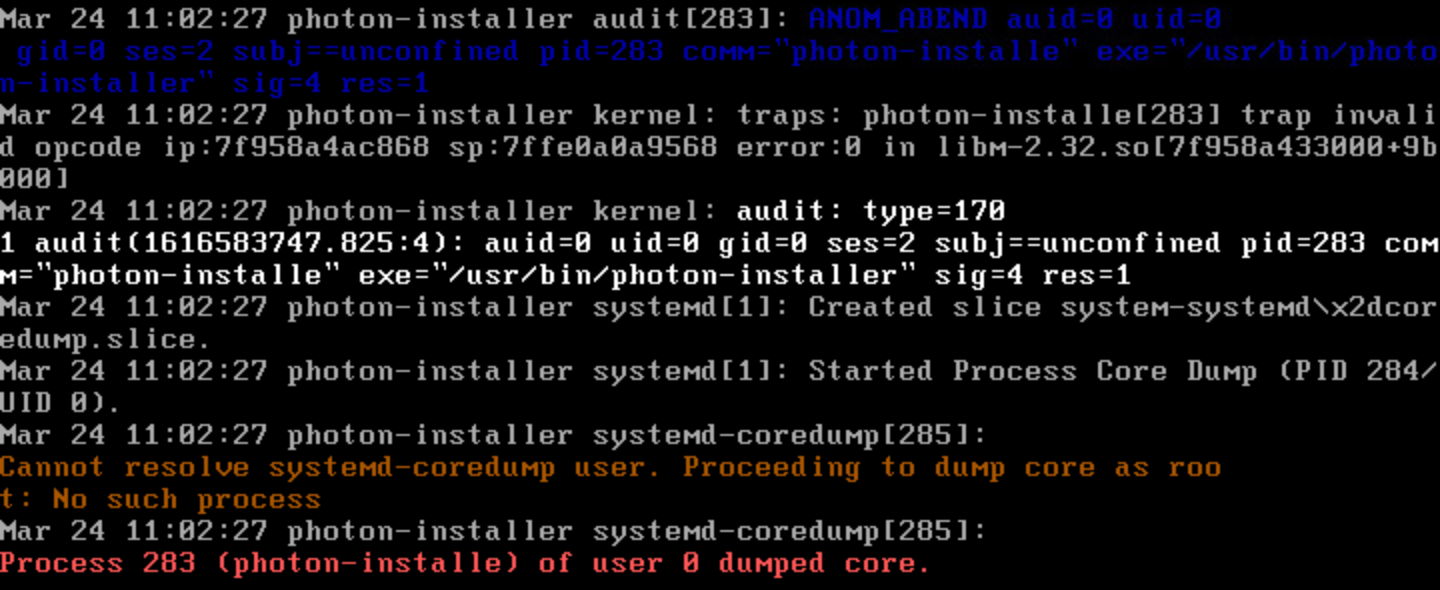 Photon 4.0 installer dumps core on ESX versions